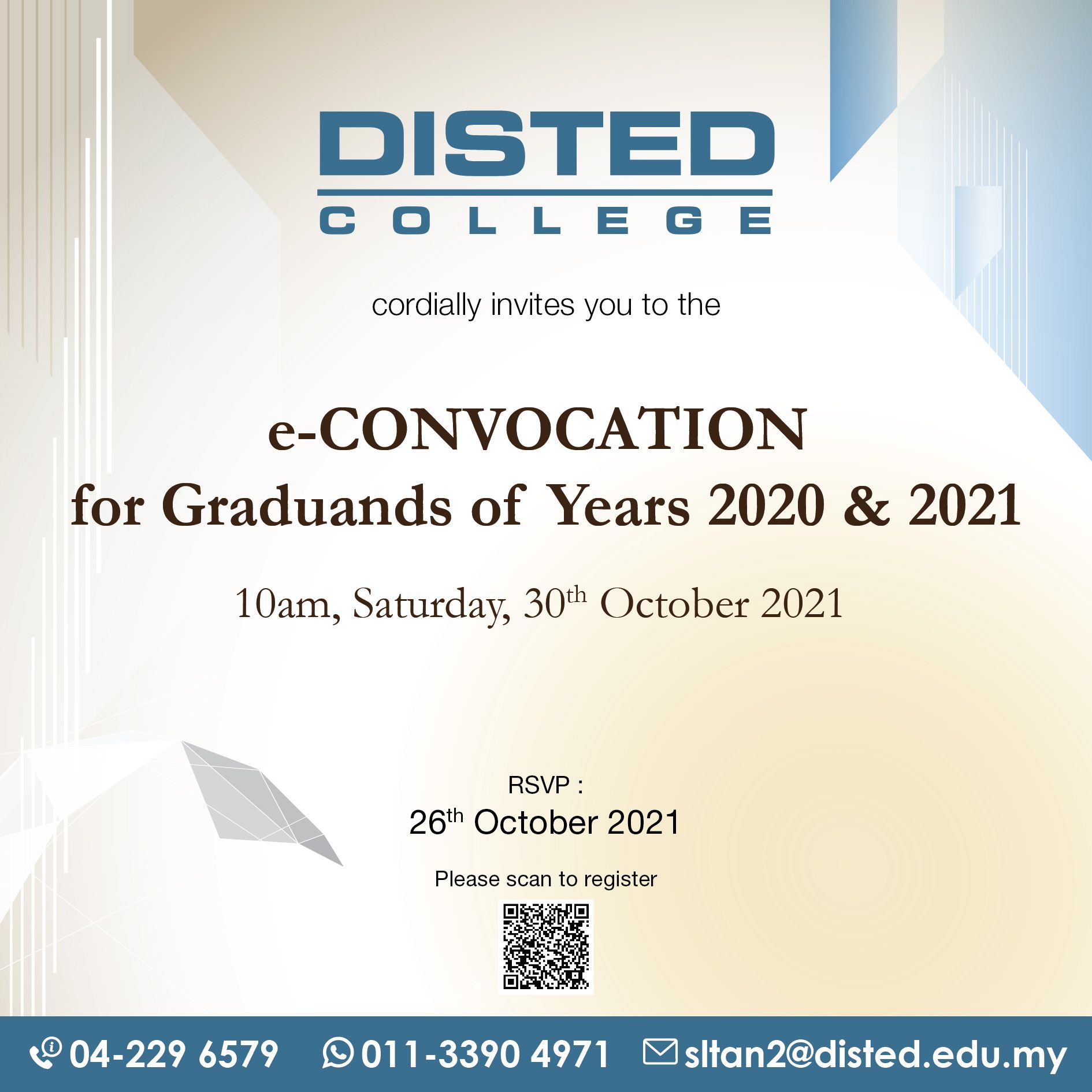 Invitation to DISTED College e-Convocation 2021 - DISTED College